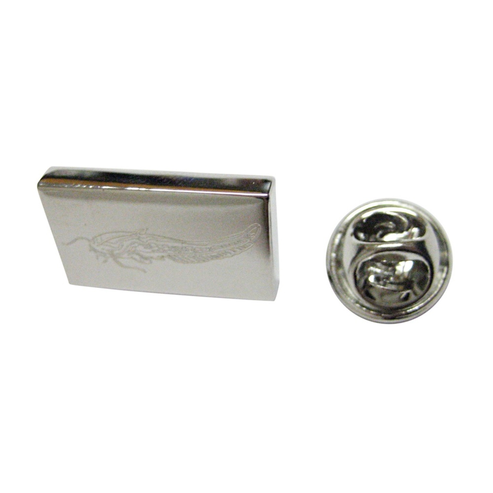 Silver Toned Etched Catfish Lapel Pin - Gem